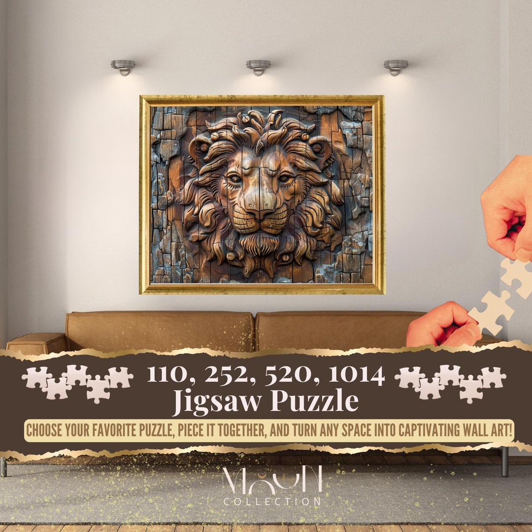 Lion Puzzle Wooden Style Lion Jigsaw Puzzles Lion Wood Panel Effect ...