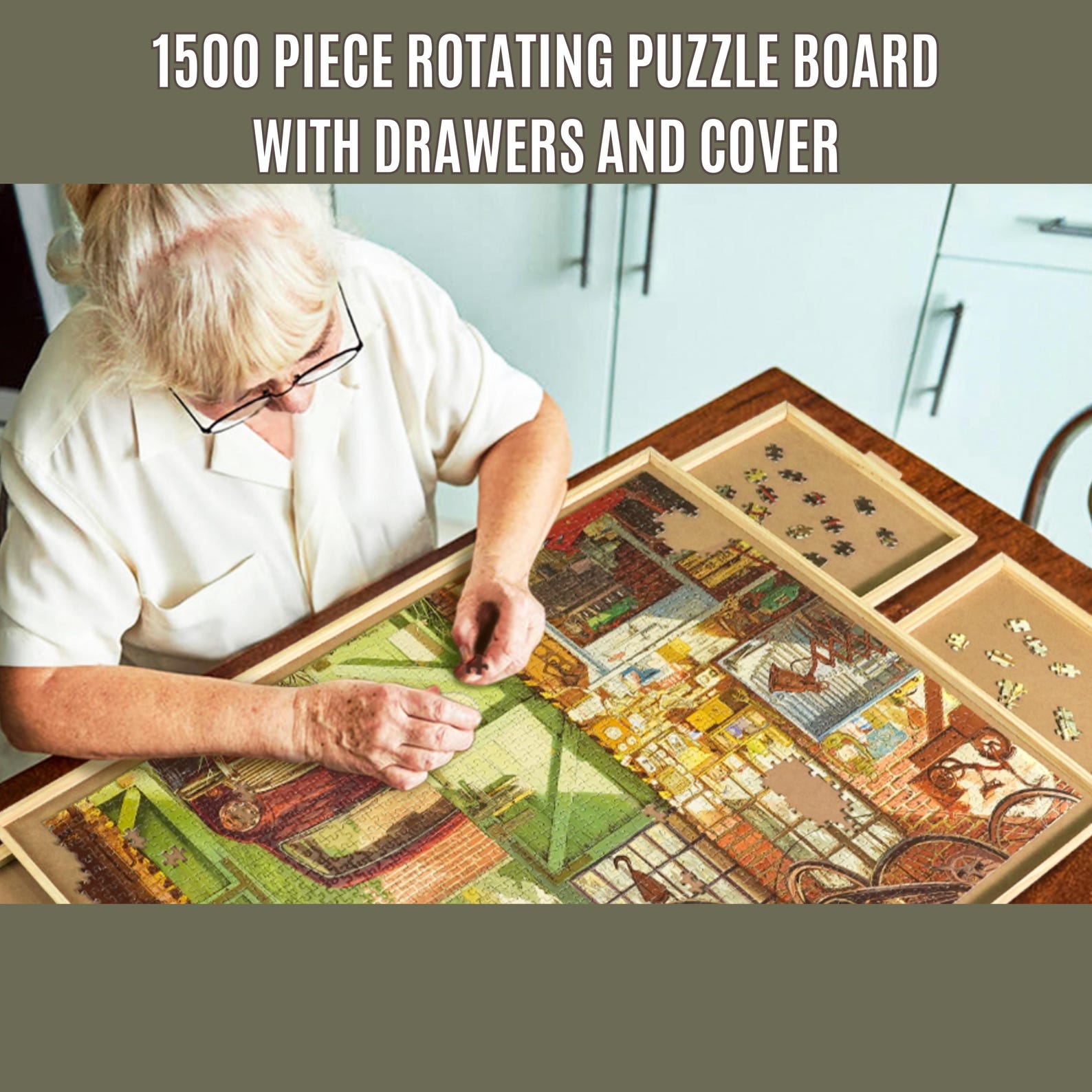 1500 Piece Rotating Puzzle Board With 4 Drawers & Cover,28"x35"portable ...