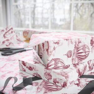 Burgundy Toile De Jouy Wrapping Paper Roll Hot Airballoon French Toile ...