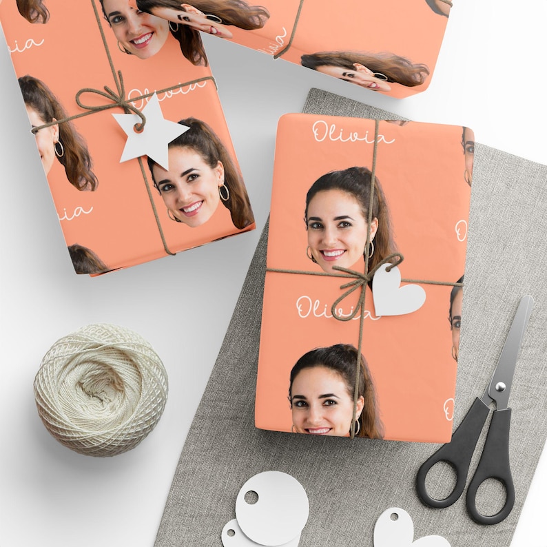 Custom Face Print Gift Wrapping Paper Personalized Name Collage ...