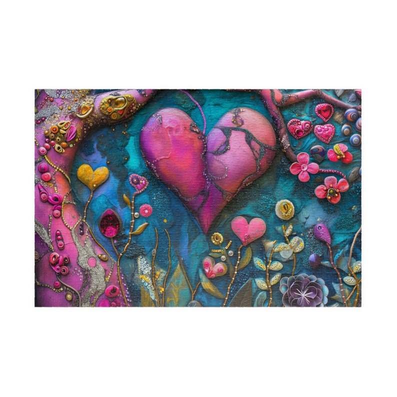 Pink Heart Flowers Rocks Jigsaw Puzzle 1000 Piece Tree Fantasy Art ...