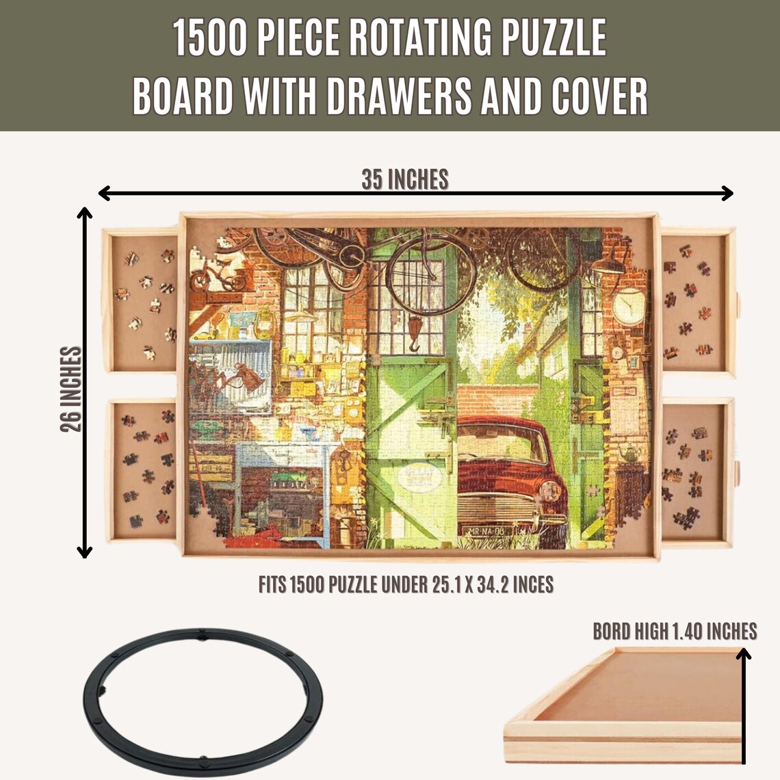 1500 Piece Rotating Puzzle Board With 4 Drawers & Cover,28"x35"portable ...
