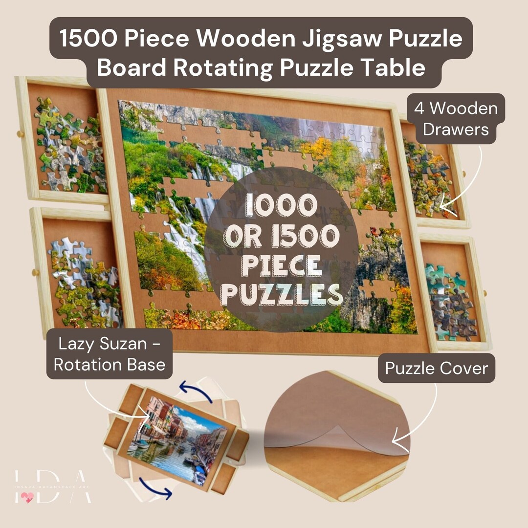 Puzzle Jigsaw Table With 4 Drawers Rotating Wooden Puzzle Board 1500 ...