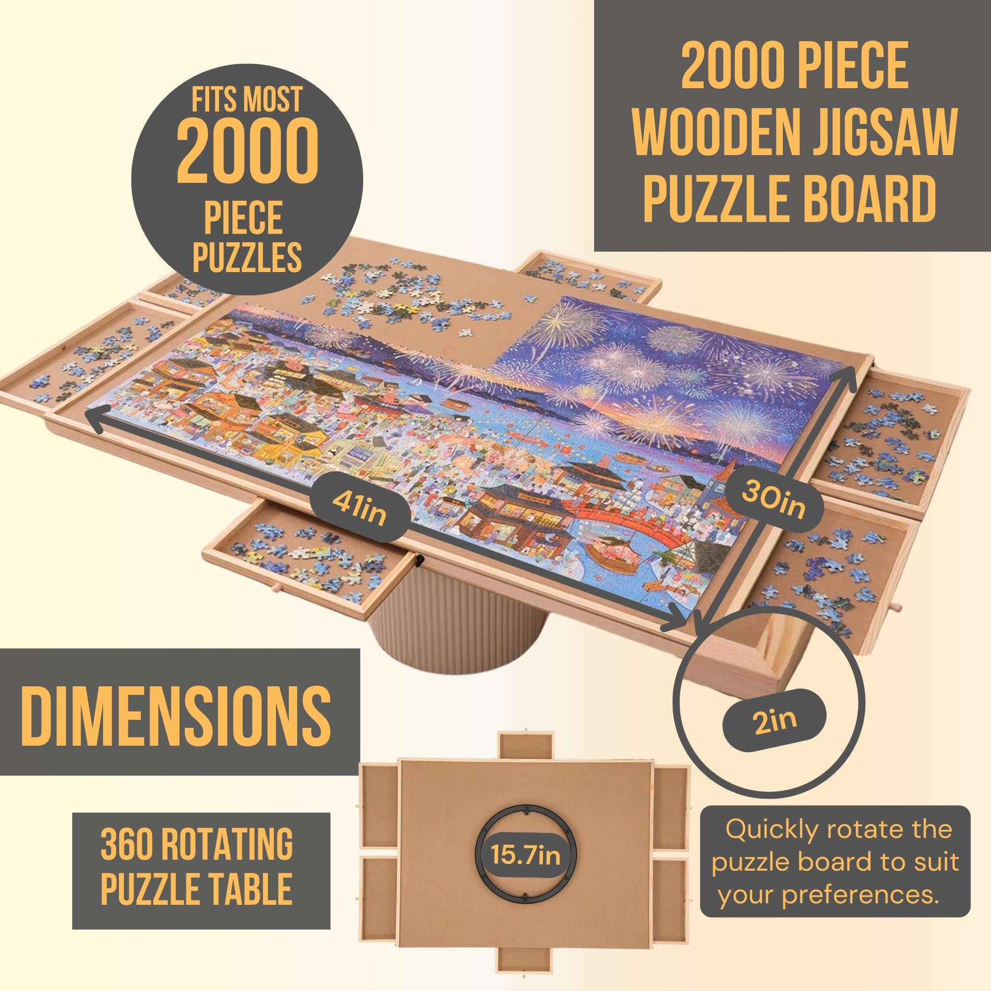 2000 Piece Puzzle Jigsaw Table With 6 Drawers Rotating Wooden Puzzle ...
