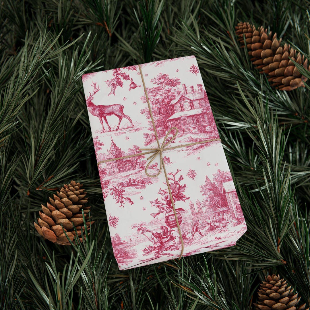 Woodland Toile Christmas Wrapping Paper Roll Rustic Vintage Christmas ...