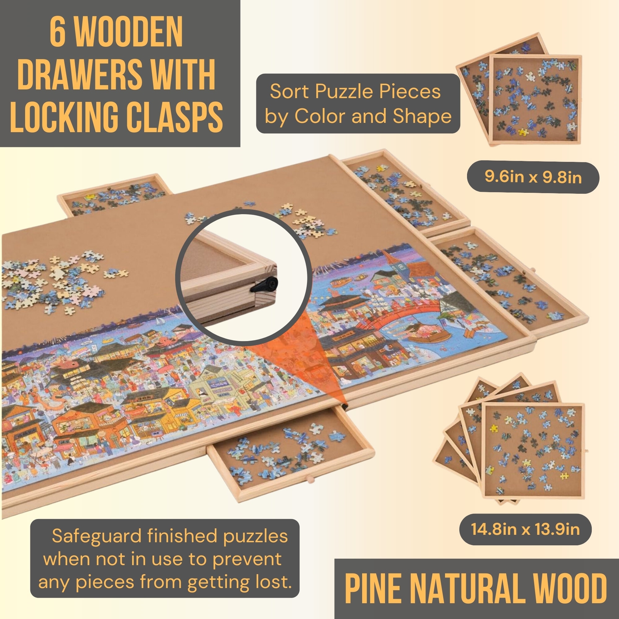 2000 Piece Puzzle Jigsaw Table With 6 Drawers Rotating Wooden Puzzle ...