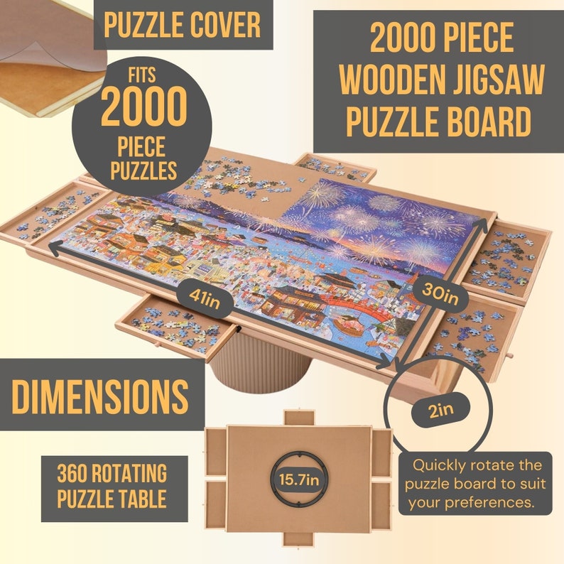 2000 Piece Puzzle Jigsaw Board With 6drawers Rotating Wooden Puzzle ...