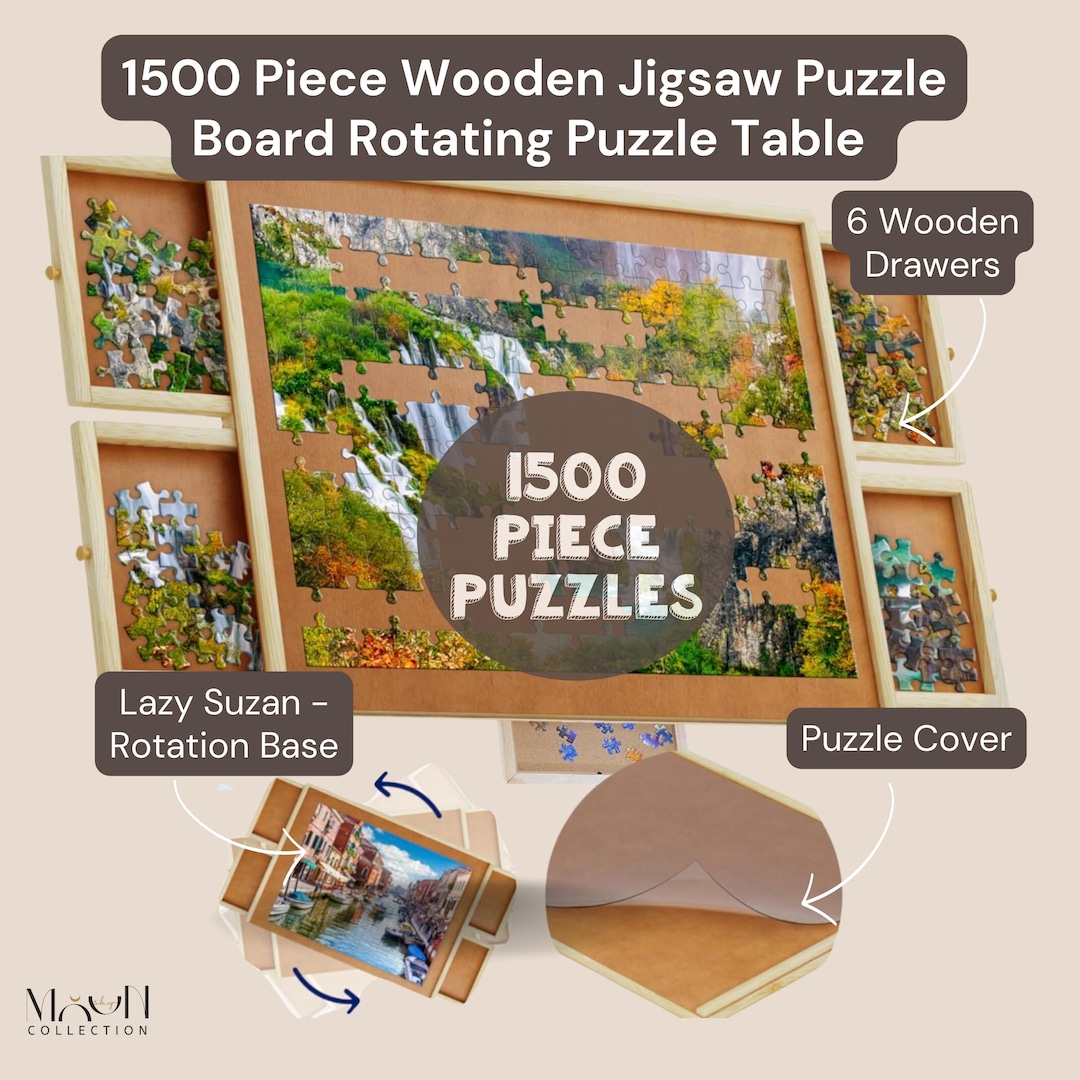 Puzzle Jigsaw Table With 6 Drawers Rotating Wooden Puzzle Board 1500 ...