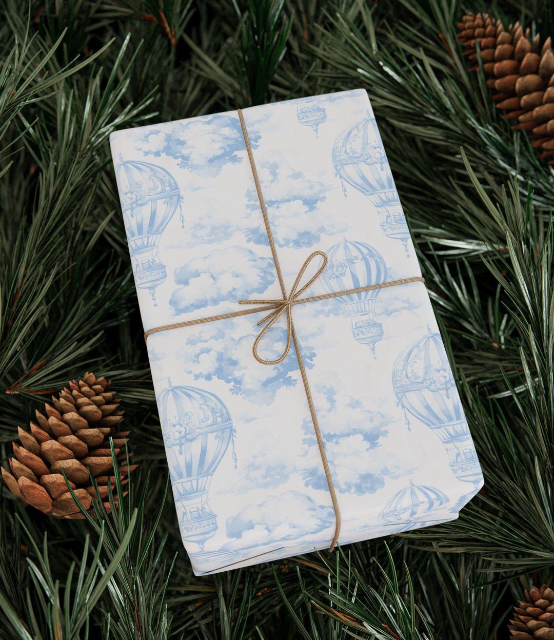 Sky Blue Toile De Jouy Wrapping Paper Roll Hot Air Balloon Frenchtoile ...