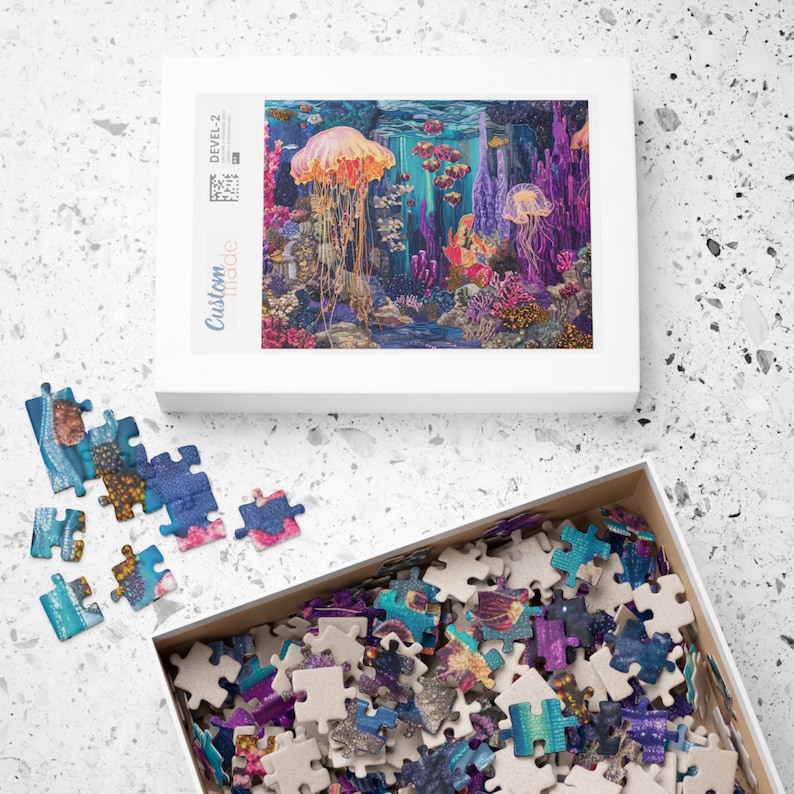 Luminescent Jellyfish Coral Reef Jigsaw Puzzle 1000 Piece Puzzle for Adults & Kids Embroidered ...