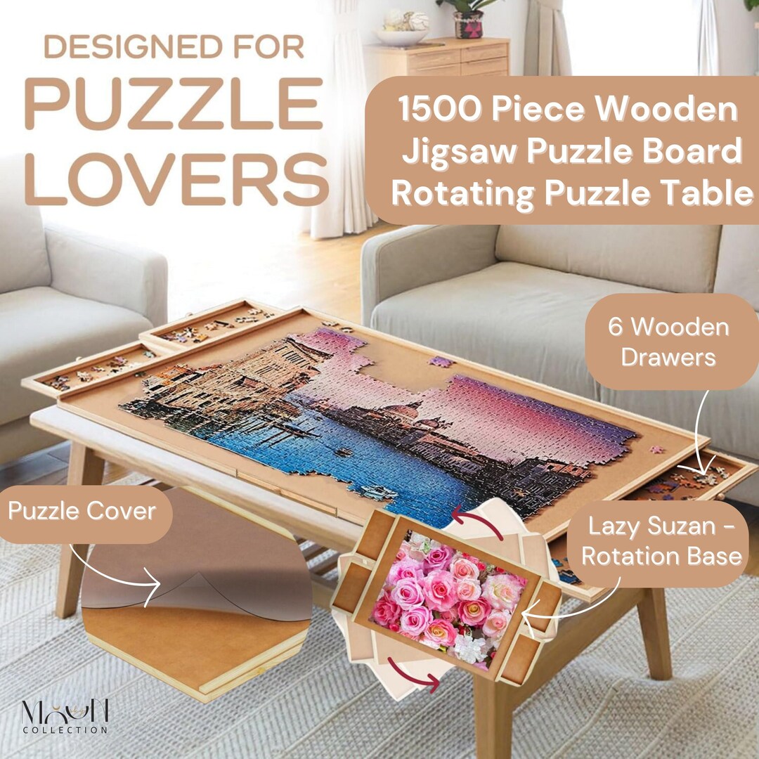 Puzzle Jigsaw Table With 4 Drawers Rotating Wooden Puzzle Board 1500 ...
