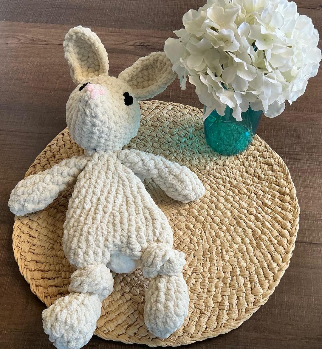 Handmade Crocheted White Rabbit Mini Snuggler/lovie With Embroidered ...