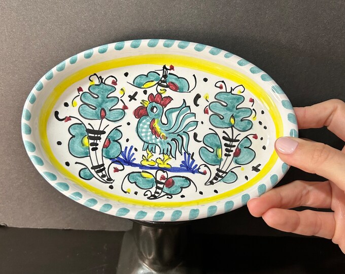 Deruta Italian Ceramic Oval-shaped Plate, Galletto Verde - Etsy