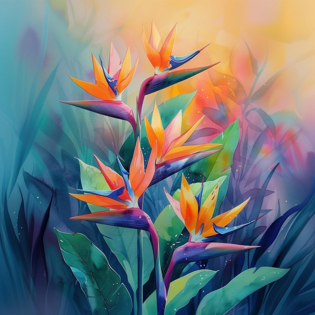 Birds of Paradise Watercolor Art | Vibrant Tropical Flowers | Lush ...