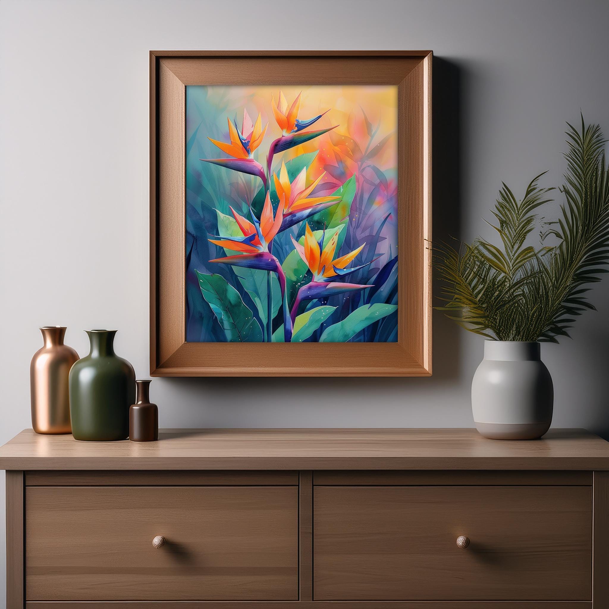 Birds of Paradise Watercolor Art | Vibrant Tropical Flowers | Lush ...