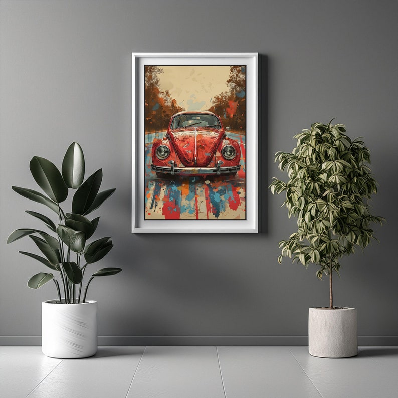 Abstract Expressionist Painting of a Red Retro Car | Car Poster | Wall ...