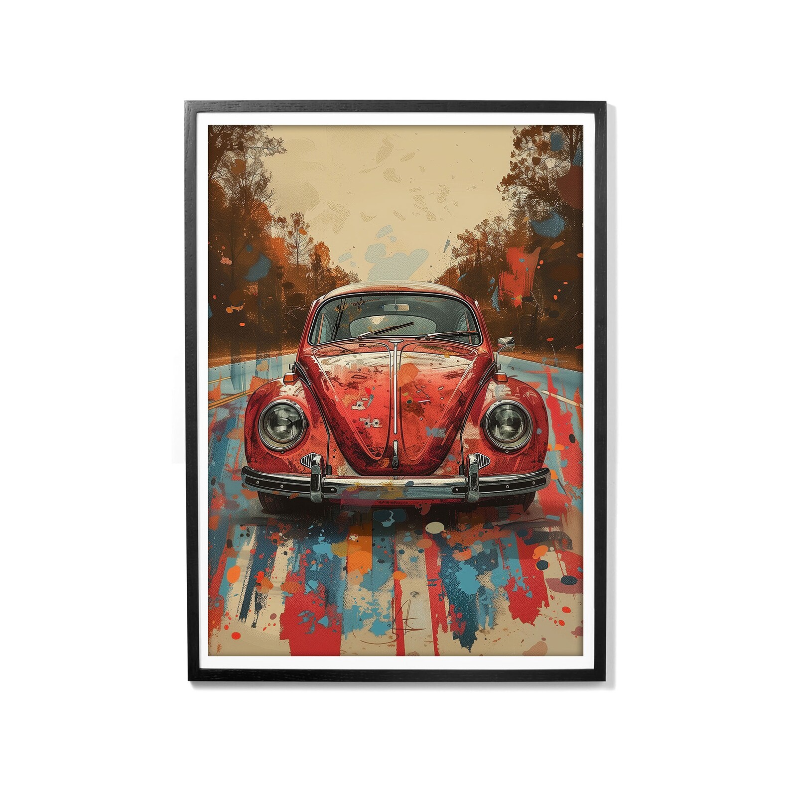 Abstract Expressionist Painting of a Red Retro Car | Car Poster | Wall ...