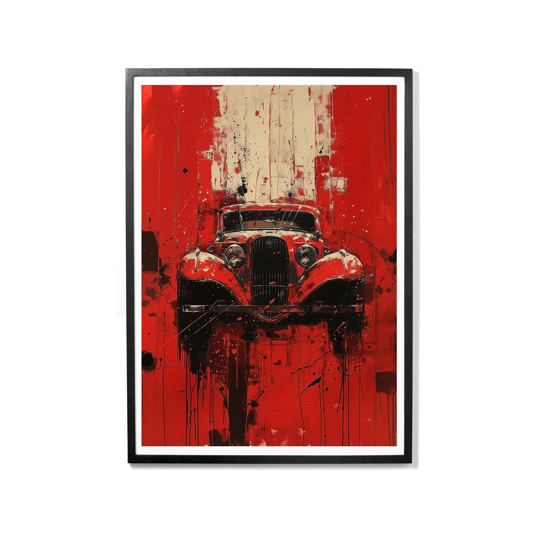 Abstract Expressionist Painting of a Red Car | Car Poster | Wall Decor ...