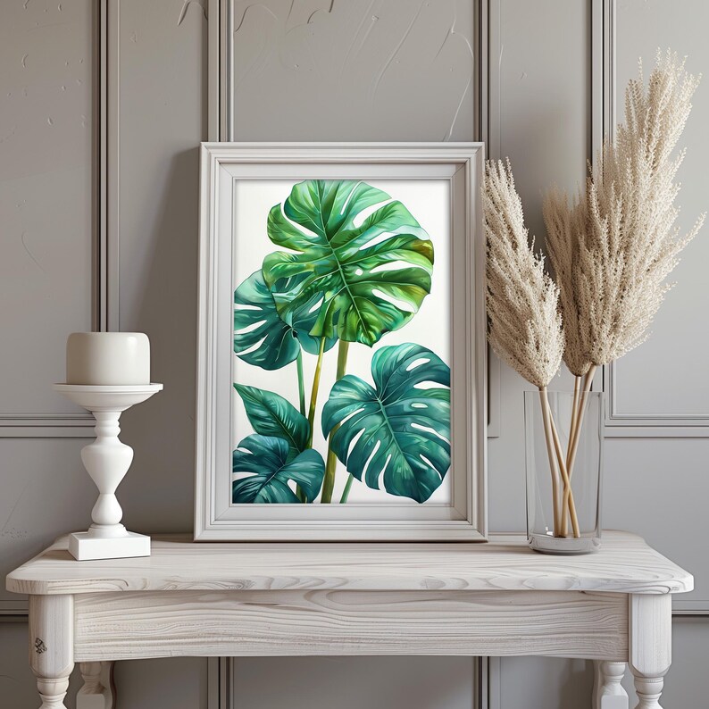 Monstera Leaf Watercolor Art Prints: Tropical Greenery Decor (digital ...