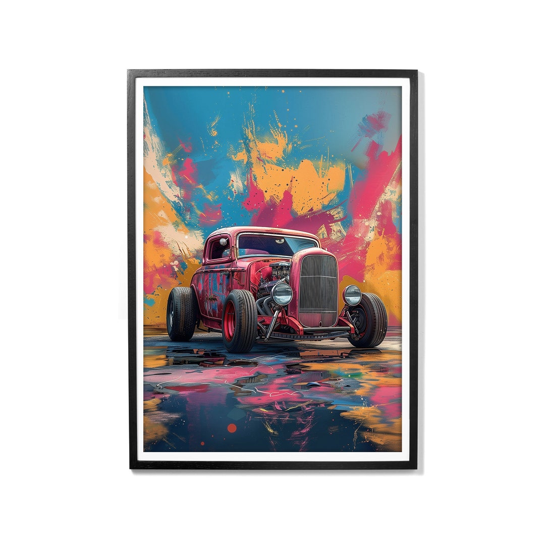 Abstract Expressionist Painting of a Retro Car | Car Poster | Wall ...