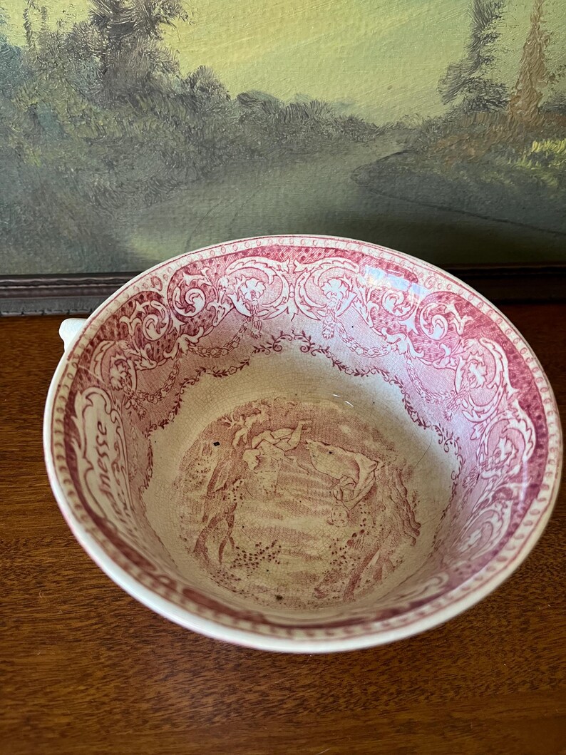 Antique Red Transferware Large Tea Cup and Saucer ”take Ye A Cuppe O ...