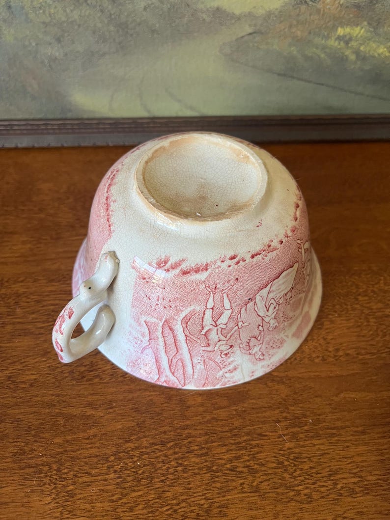 Antique Red Transferware Large Tea Cup and Saucer ”take Ye A Cuppe O ...