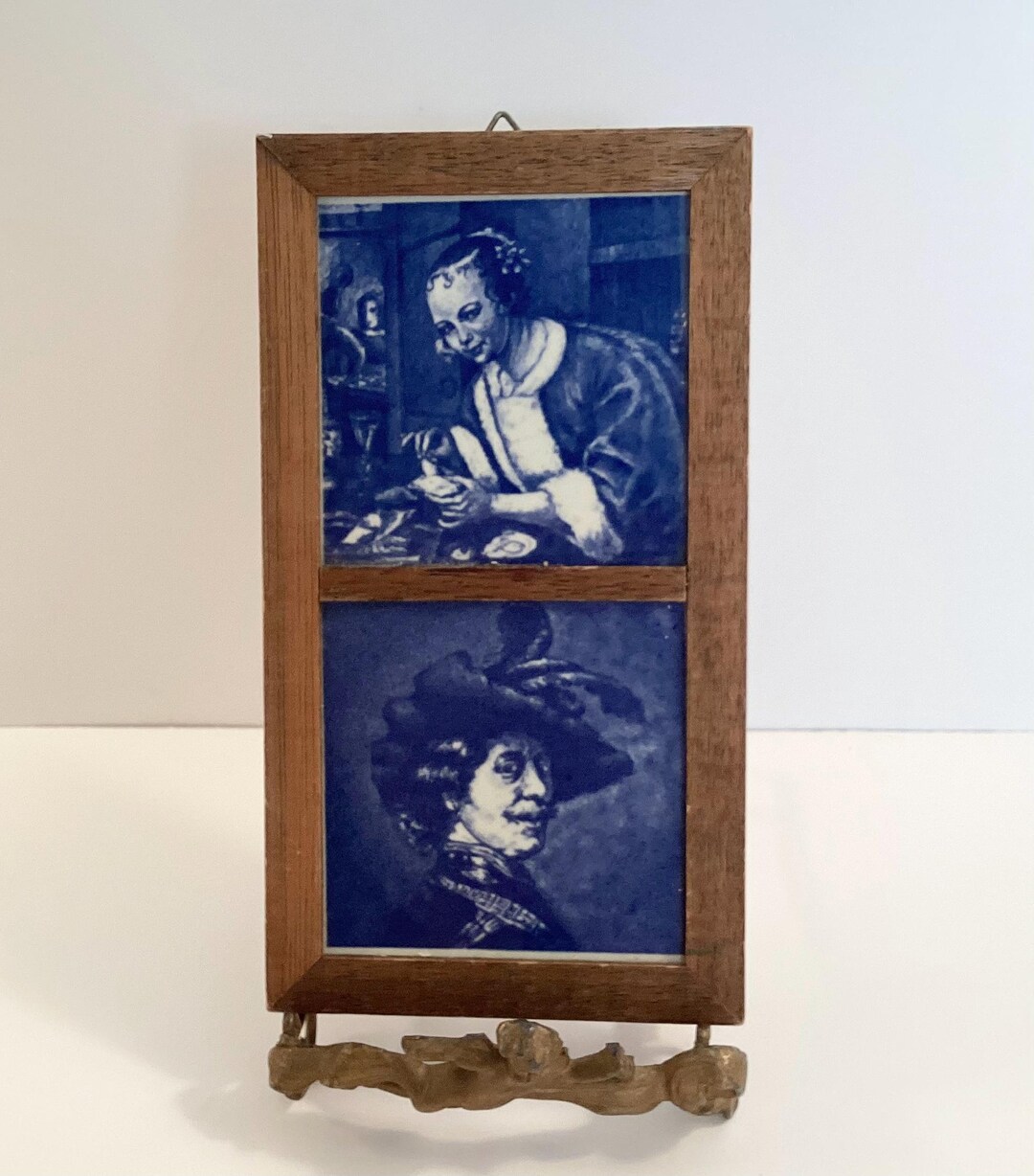 2 Vintage Delft Blue Portrait Tiles Framed, Dutch Master Artists ...