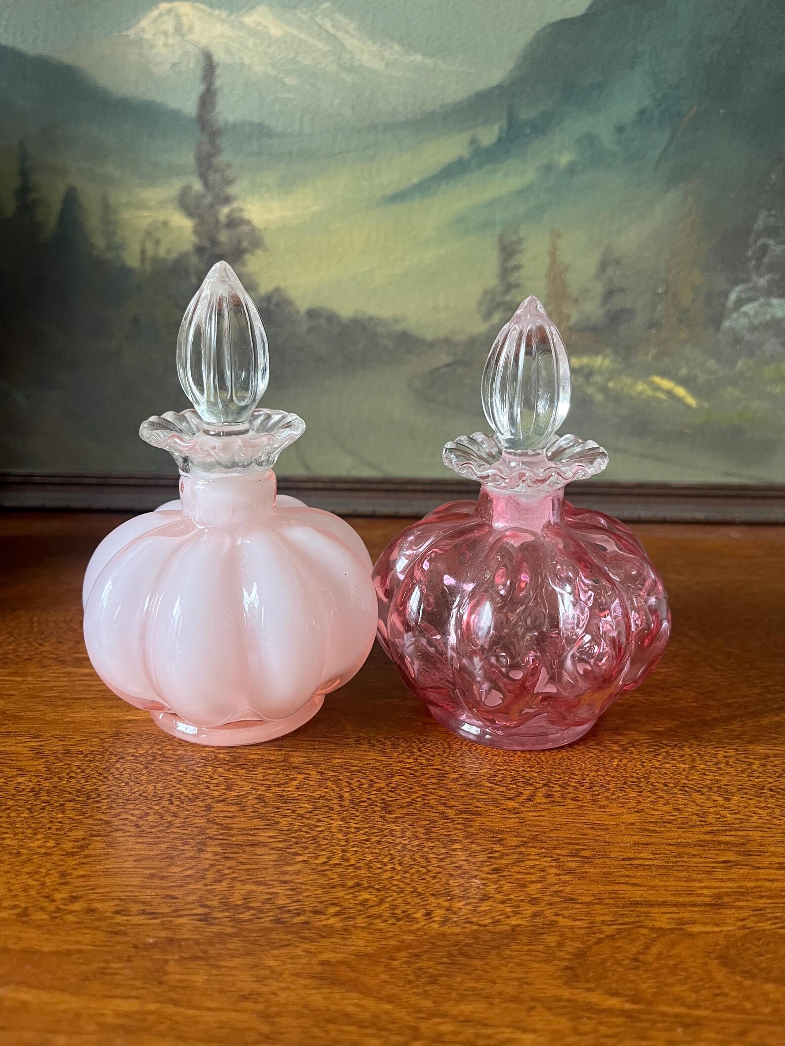 Vintage Pair of Fenton Pink Glass Perfume Bottles, Vanity Decor, Pink ...