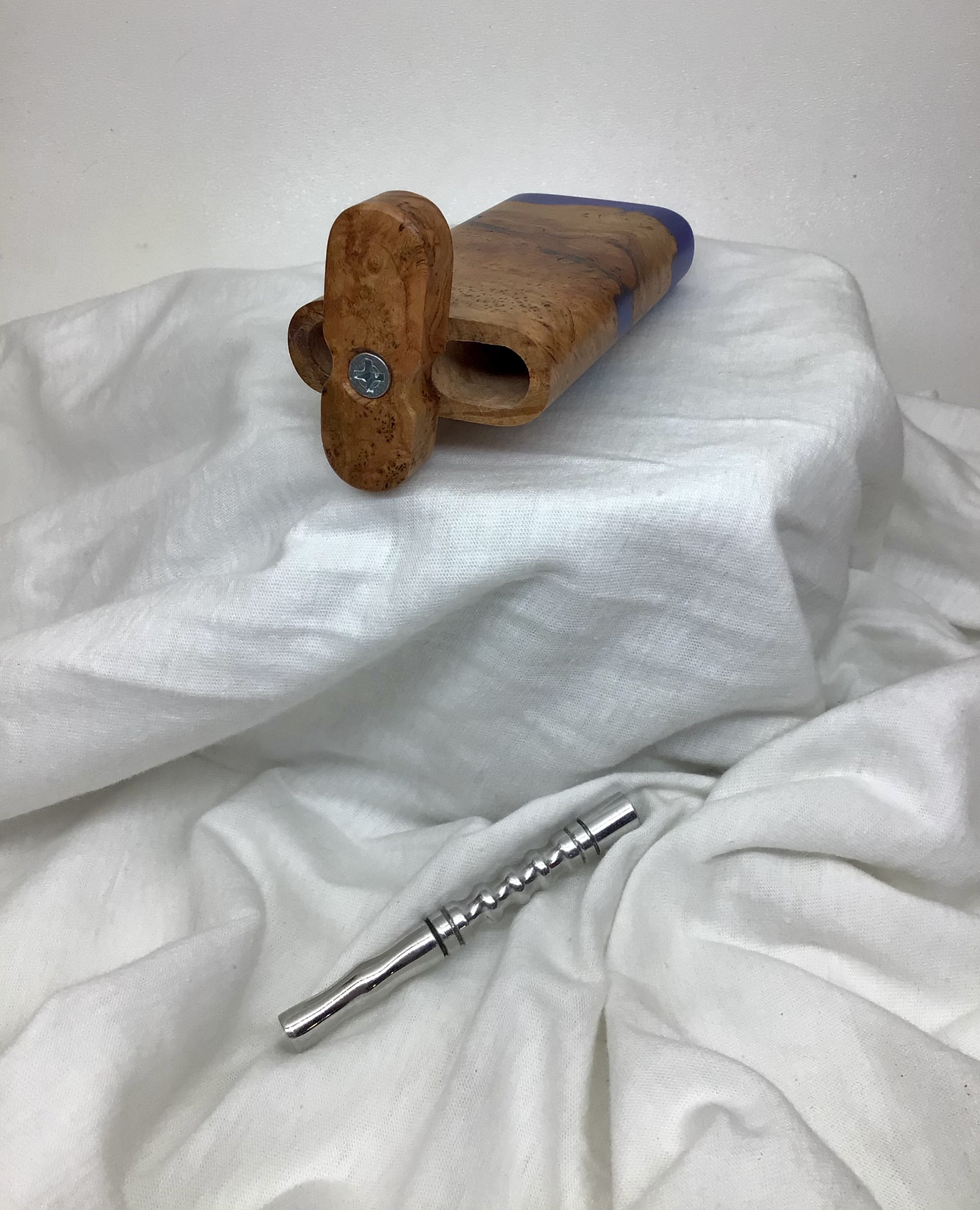 Cherry Burl Dug-out One Hitter Box & Handmade Aluminum One Hitter Bat A ...