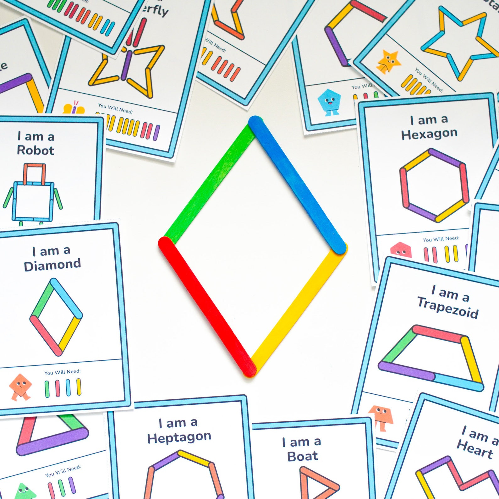 Popsicle Stick Shapes Preschool Printable Digital Instant Download ...