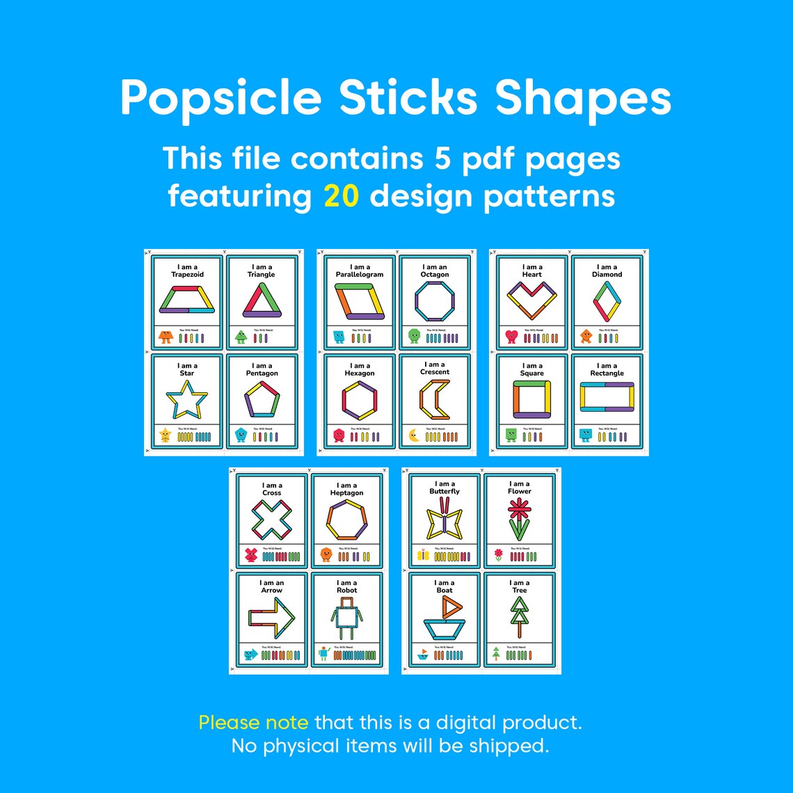Popsicle Stick Shapes Preschool Printable Digital Instant Download ...