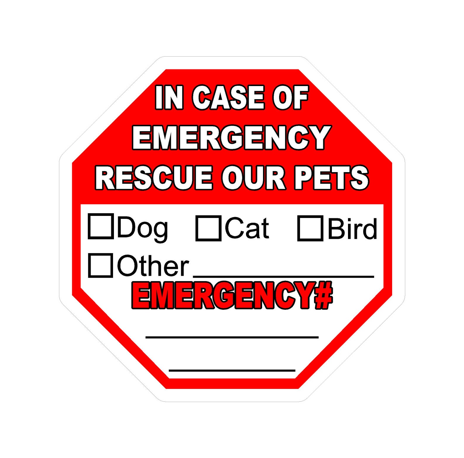 The "animal Emergency Rescue" Home Safety Sticker - Alert First ...