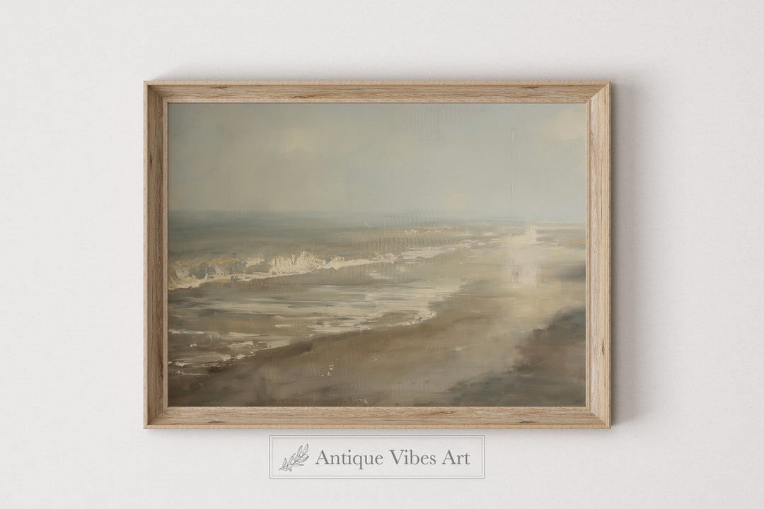 Printable Muted Seascape Painting, Beach Ocean Oil Painting Print ...