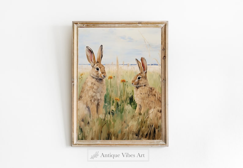 Printable Vintage Bunny, Spring Bunny Rabbits, Farmhouse Art, Cute ...