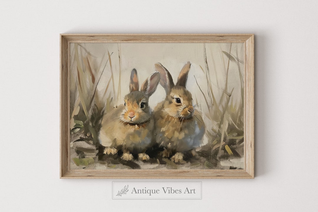 Printable Vintage Bunny, Spring Bunny Rabbits, Vintage Rabbit Painting ...