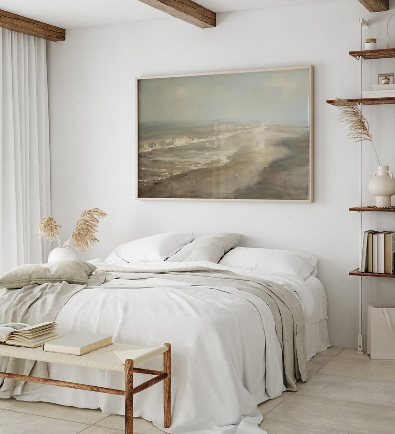 Printable Muted Seascape Painting, Beach Ocean Oil Painting Print ...