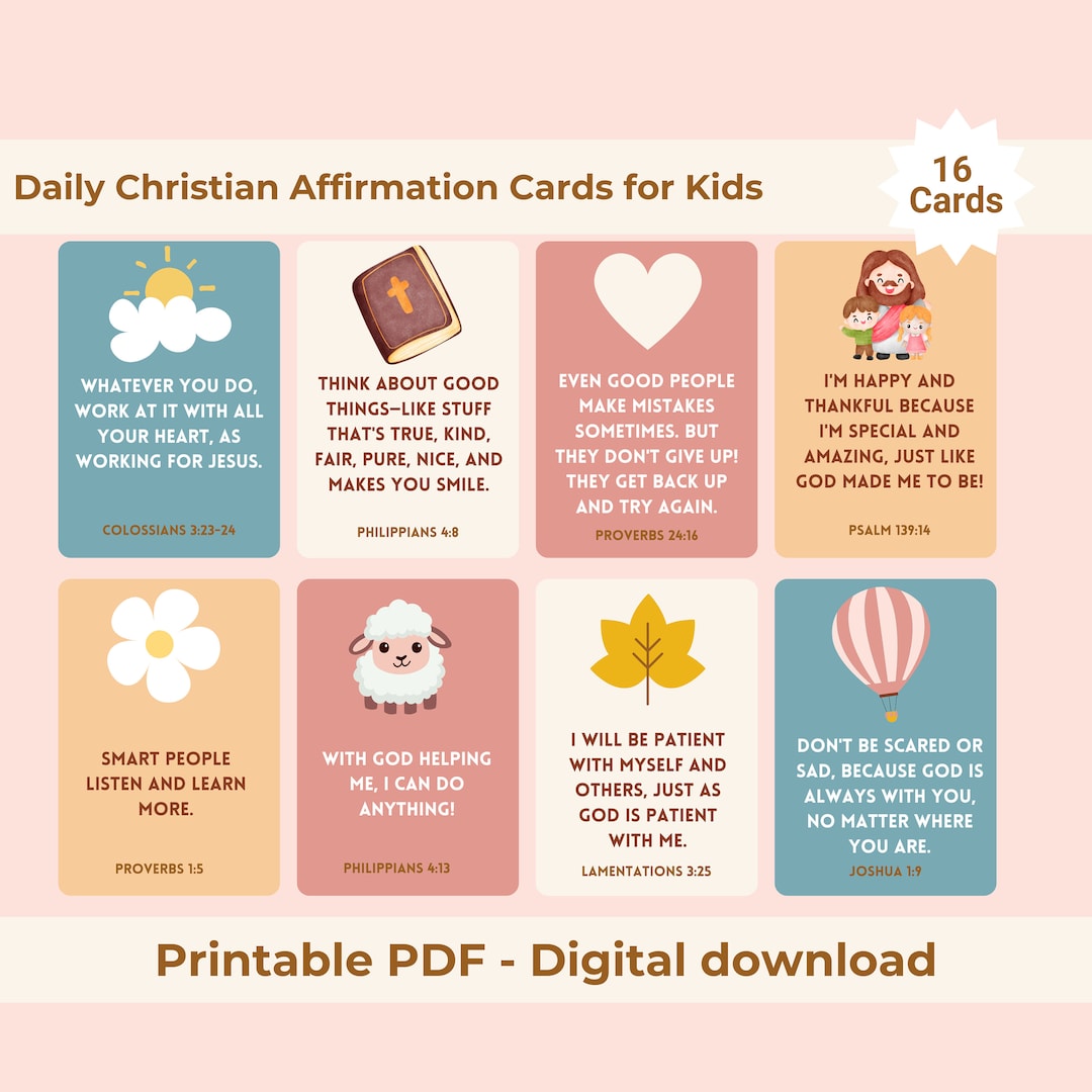 Christian Affirmation Cards for Kids: Daily Bible Verses (PDF) - Etsy ...