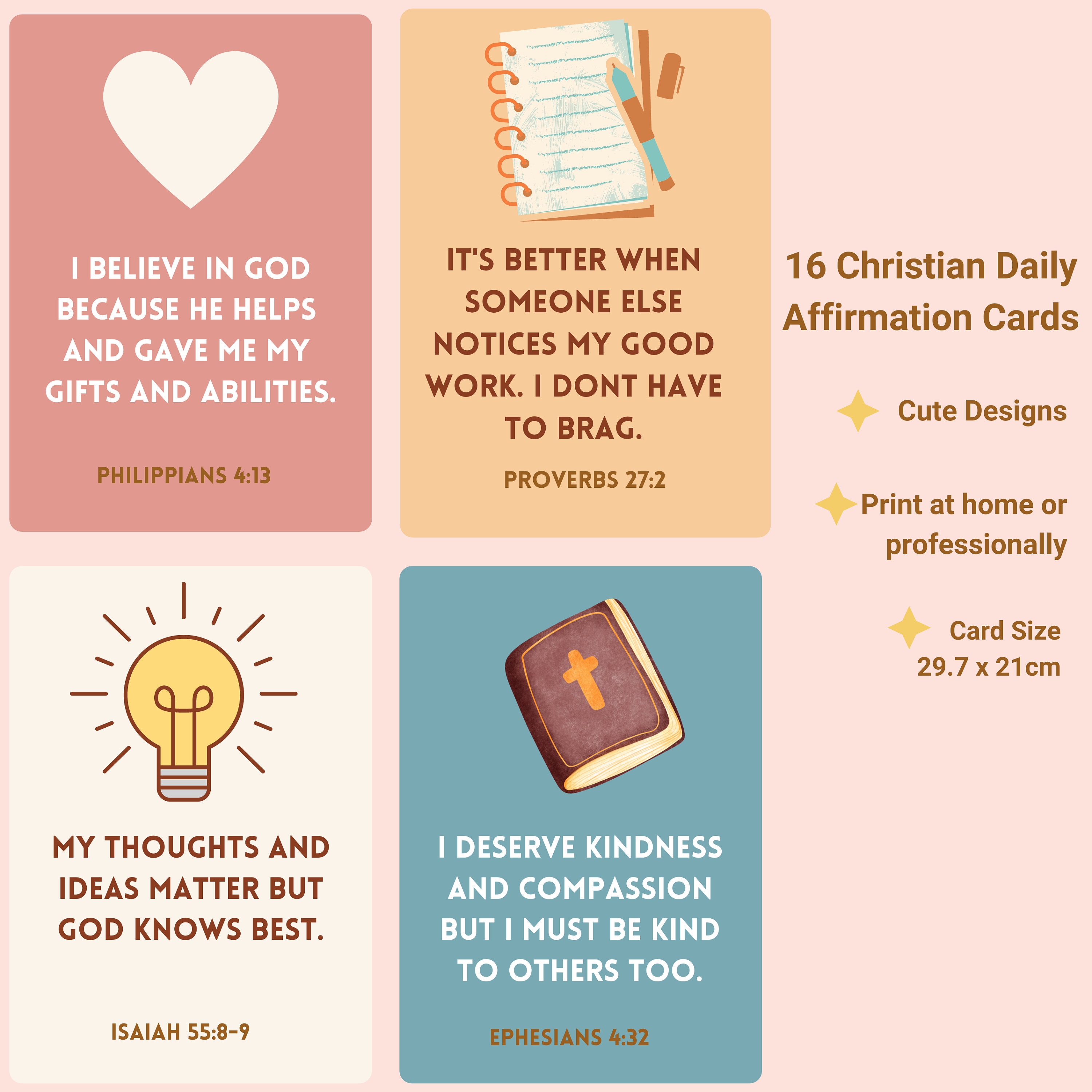 Christian Affirmation Cards for Kids: Daily Bible Verses (PDF) - Etsy ...