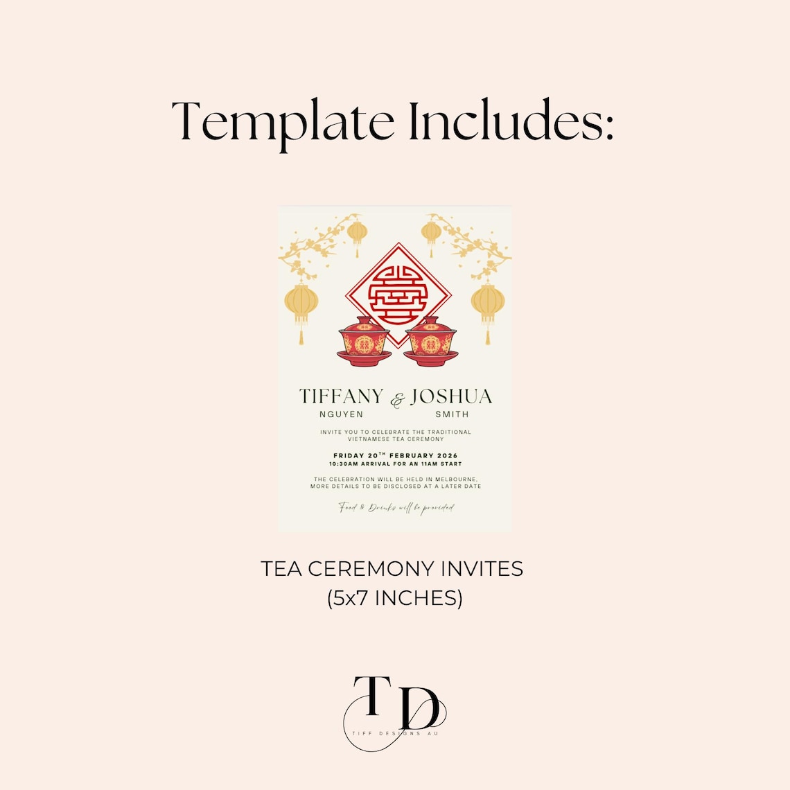 Red Gold Tea Ceremony Invitation Template: Vietnamese Chinese Wedding ...