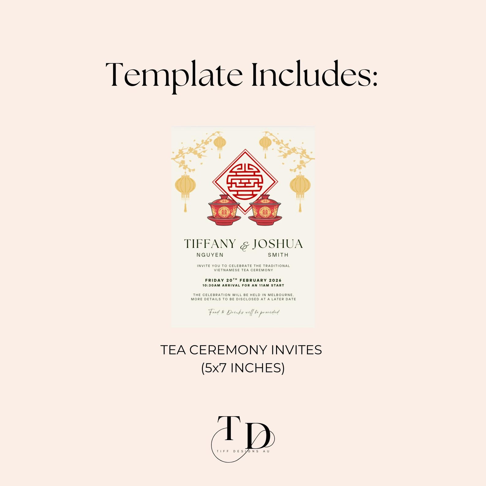 Red Gold Tea Ceremony Invitation Template: Vietnamese Chinese Wedding ...