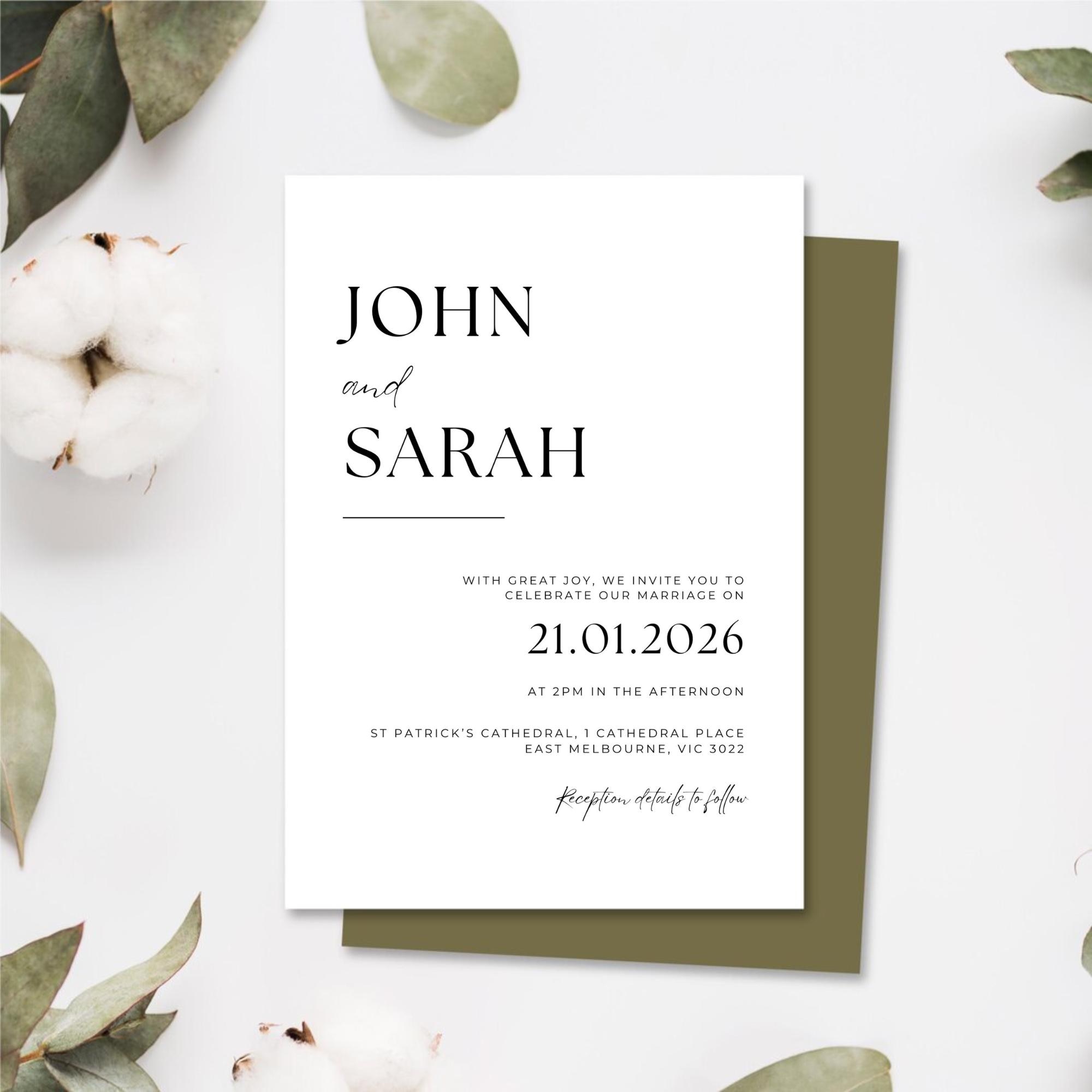 Minimalist Wedding Invitation Template: Modern Elegant Invite Suite ...