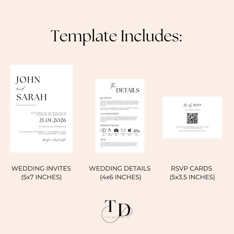 Minimalist Wedding Invitation Template: Modern Elegant Invite Suite ...