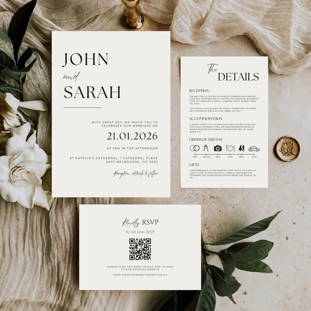 Editable Minimalist Wedding Invitation Template Bundle, Modern Invite ...