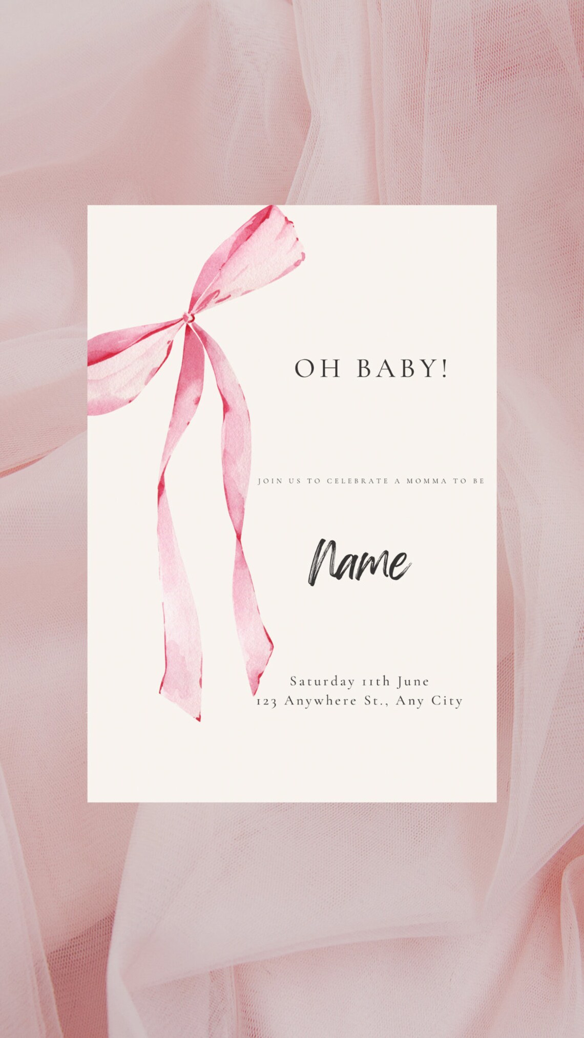 Baby Shower Invitation, Pink Girl Babyshower,pink Bow Invitation ...
