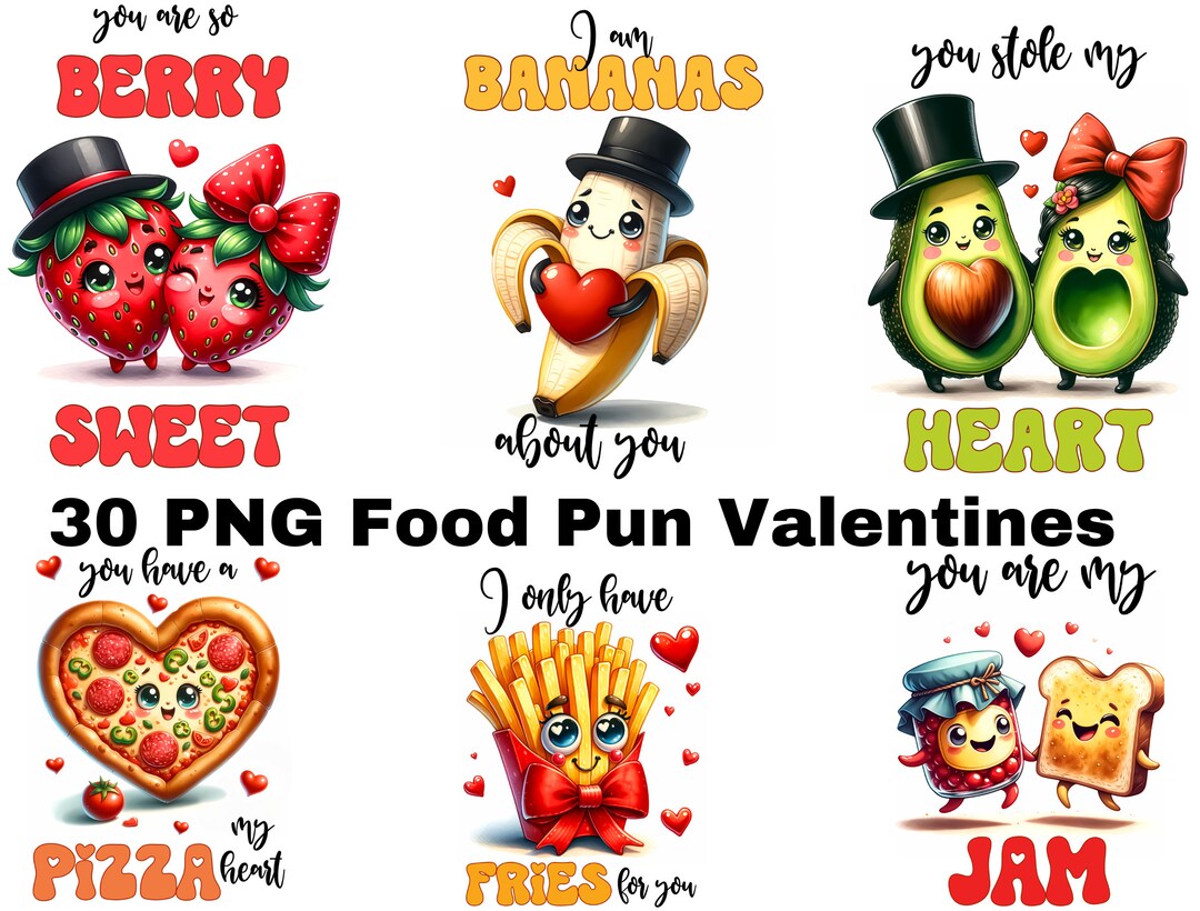 30 Food Pun Valentines, Funny, PNG, Trendy, Valentines Day - Etsy