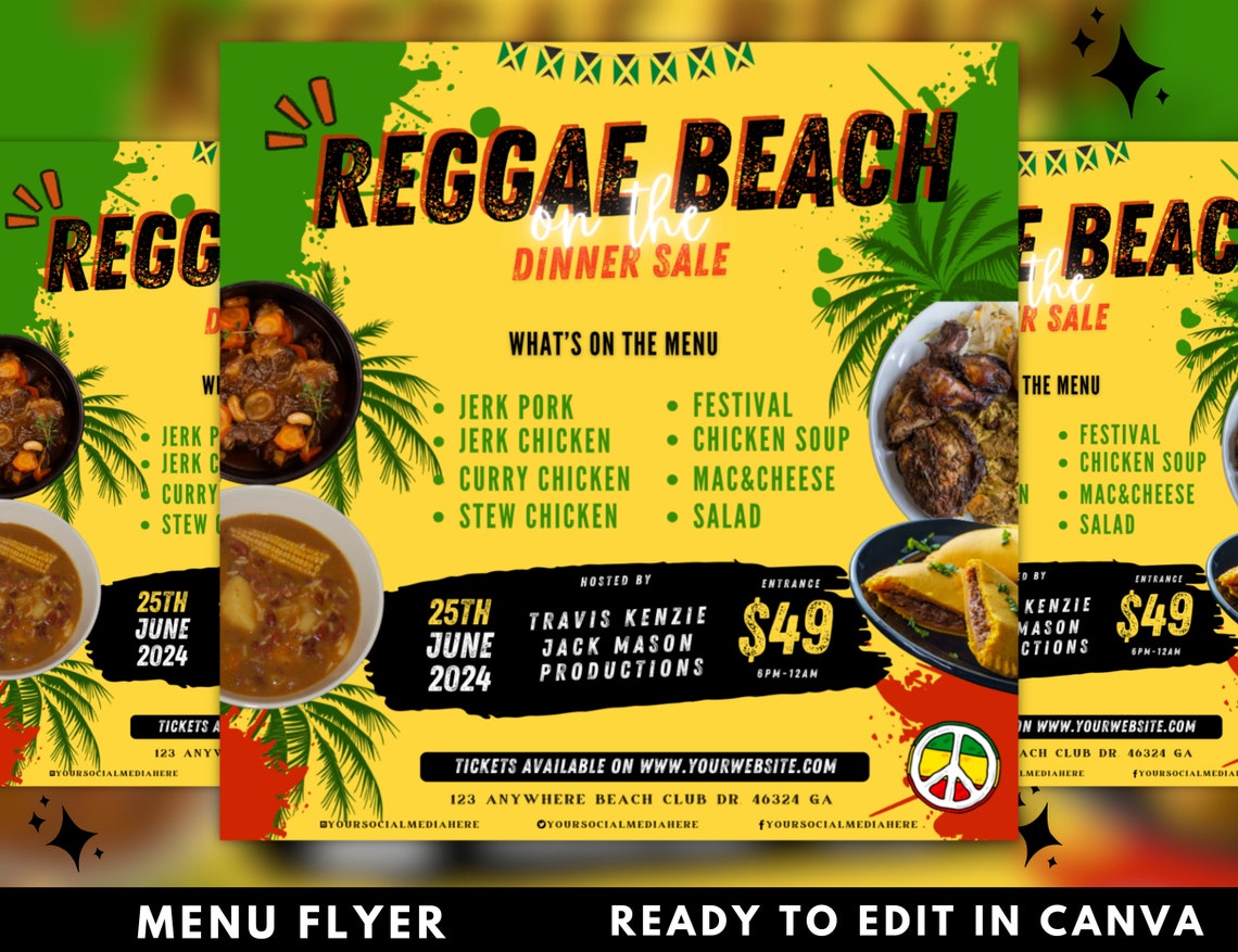 Reggae Jamaican Food Menu Dinner Party Caribbean Food Flyer Template ...