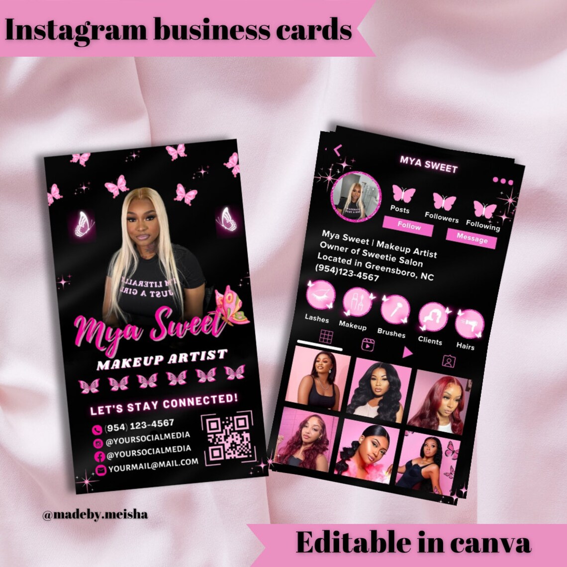 Instagram Profile Business Card Template Editable Designed in Canva - Etsy