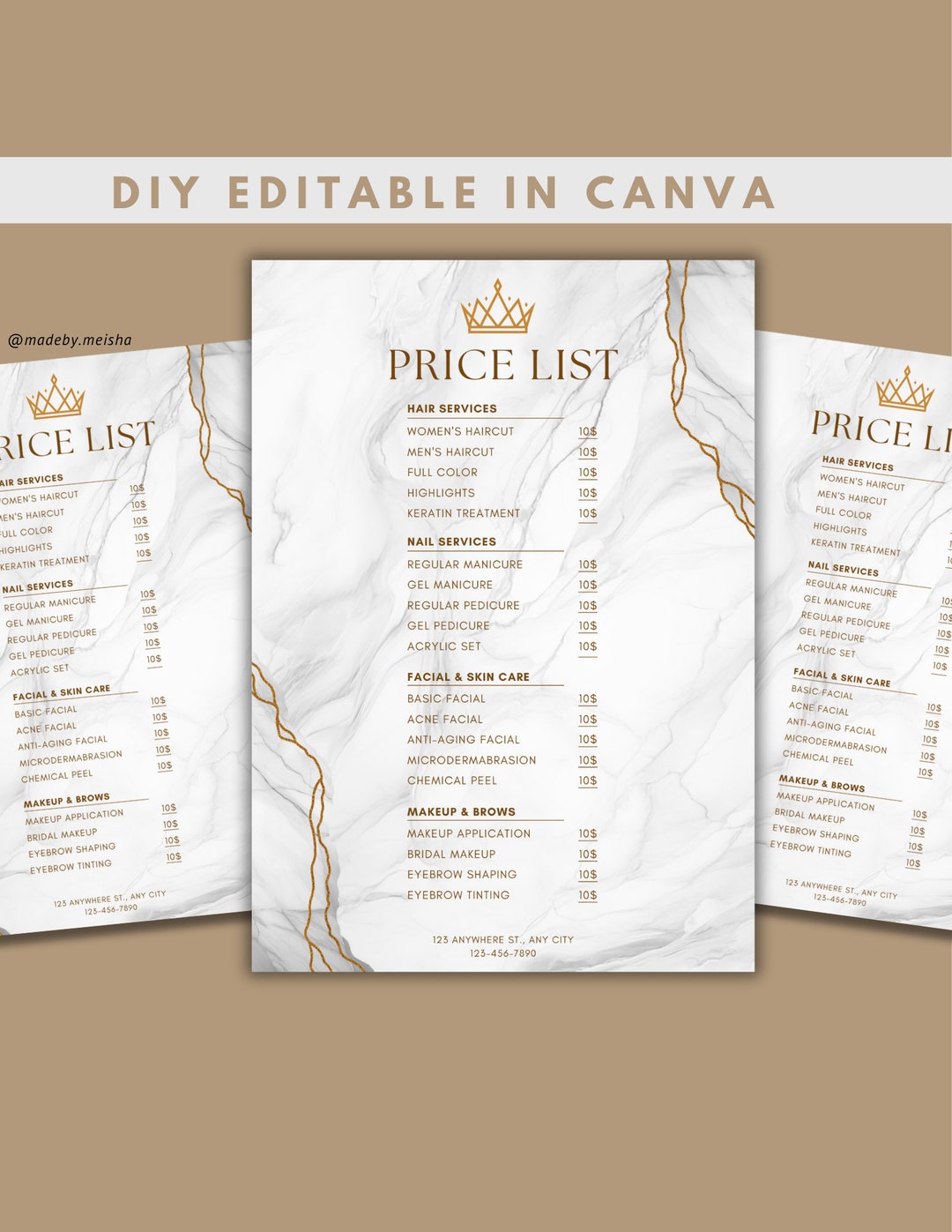 White Marble Price List Poster Flyer Instagram Post Done for You ...