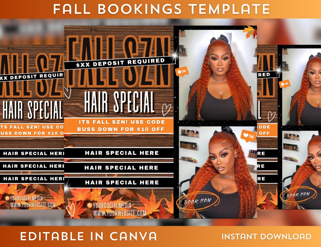 Fall Season Hair Specials Flyer Appointments Now Available Flyer September October Theme ...