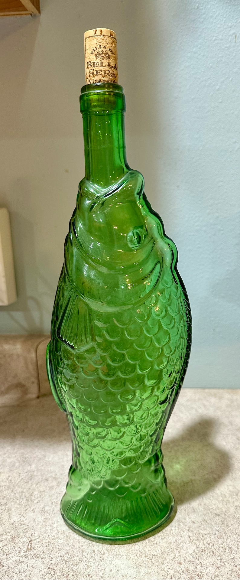 Vintage Green Glass Fish Liquor Bottle Italian Decanter Nautical Decor ...